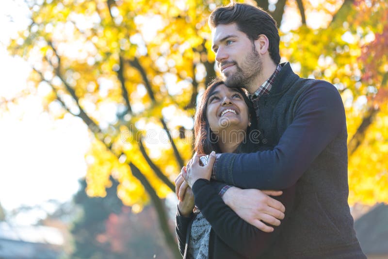 Couple of Lovers Hugging at Autumn Tree Stock Image - Image of autumn ...