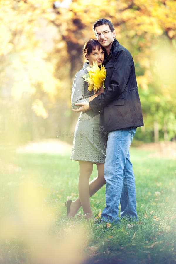 Couple Loving in the Autumn Park Stock Photo - Image of beautiful ...