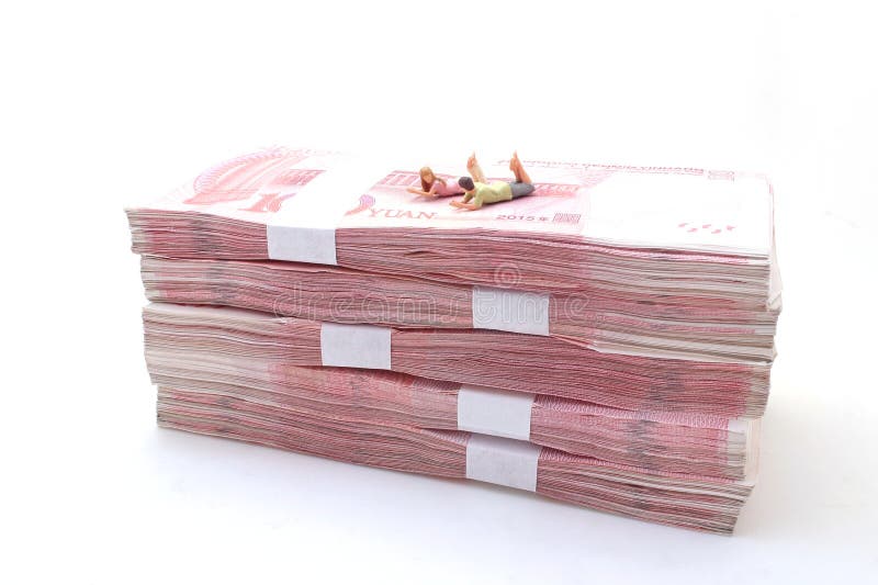 The Couple Lying on Stacks of Chinese Yuan Banknotes Stock Photo ...