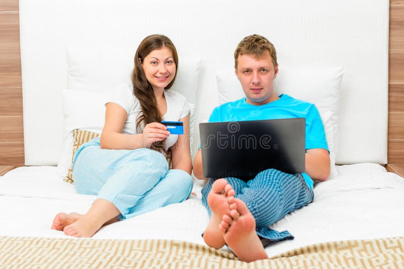 Couple Make Orders an Online Home Stock Image - Image of females ...