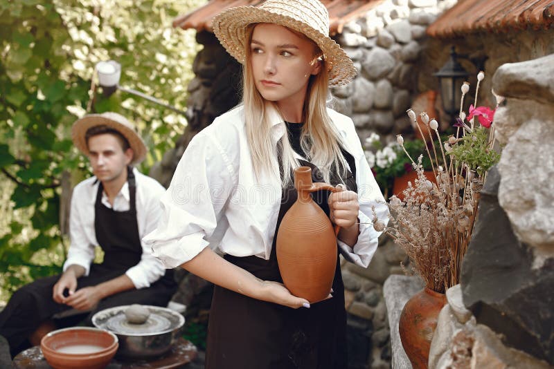 People Making a Vaze from a Clay on a Pottery& X27;s Machine Stock ...