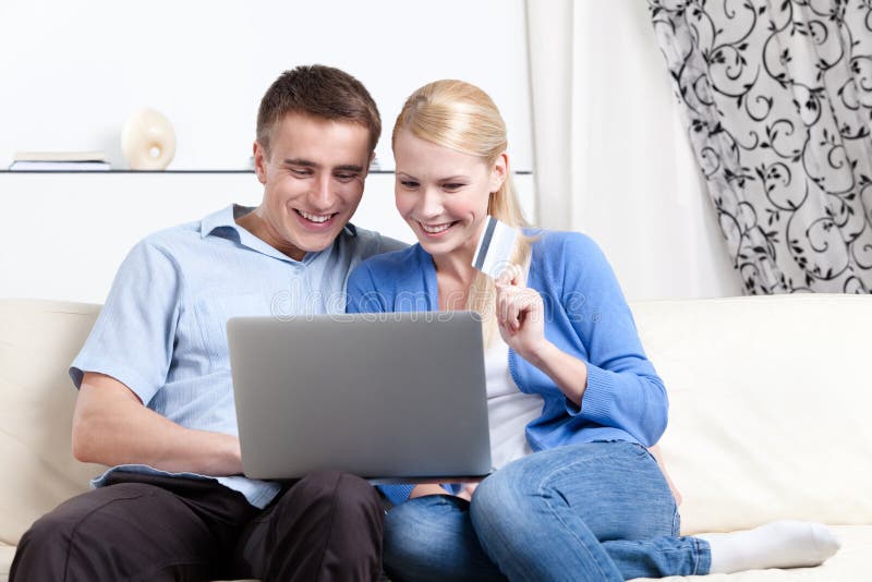 Happy Couple Browsing Internet Having Fun Smiling Stock Image - Image ...