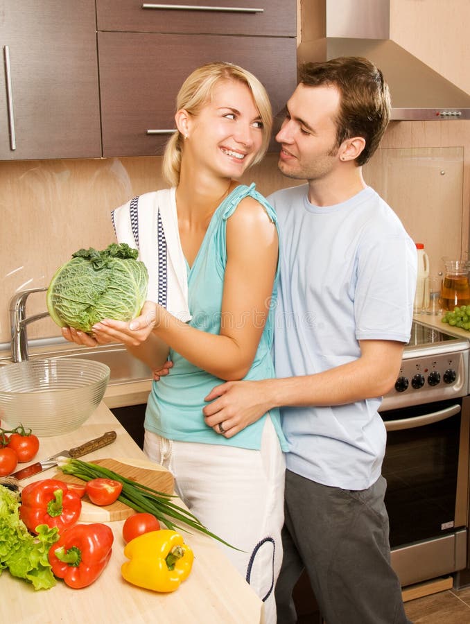 Couple Making Vegetable Salad Stock Photo - Image of help, dinner: 7561210