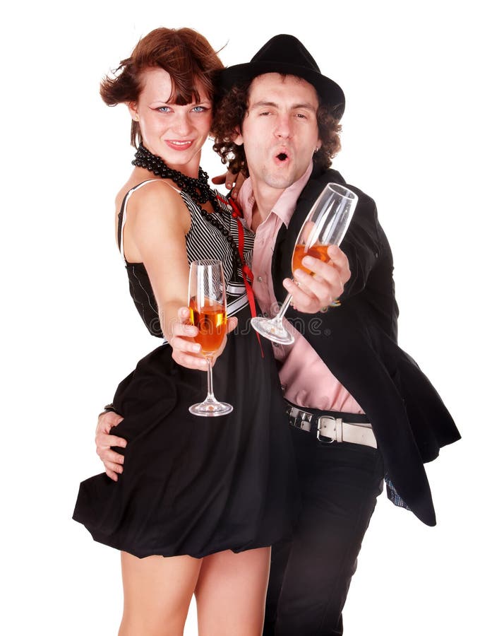 Couple Man and Girl with Wine Dance. Stock Image - Image of male, event ...