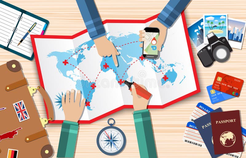 Couple of Mans Planning Trip. Stock Vector - Illustration of plan ...