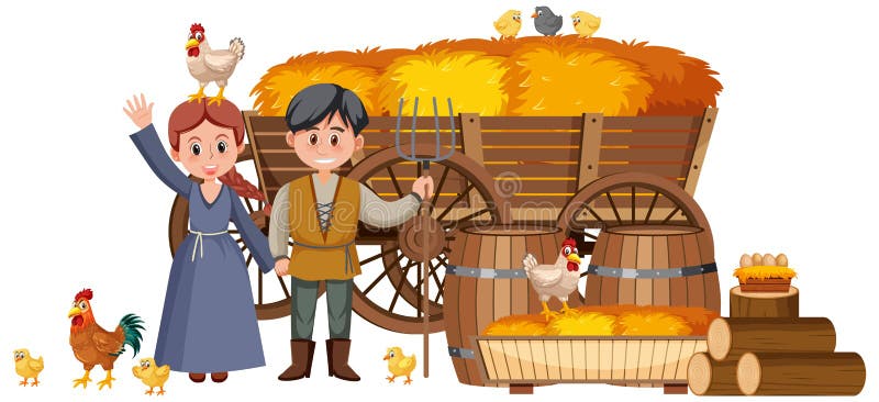 Couple Medieval Peasants with Haystack in a Cart Stock Vector ...