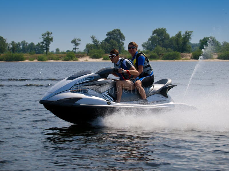 Couple Men on Jet Ski in the River Stock Image - Image of couple ...