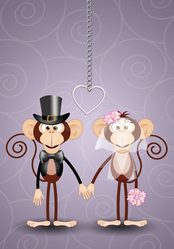 A Couple of Monkeys Just Married Stock Illustration - Illustration of ...