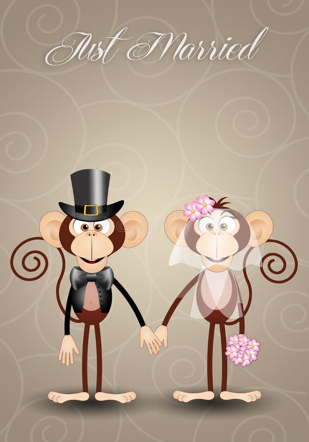 A Couple of Monkeys Just Married Stock Illustration - Illustration of ...