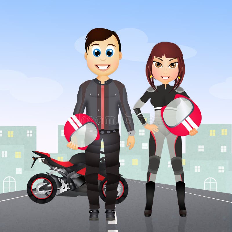 Couple with motorcycle stock illustration. Illustration of engines ...