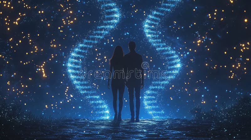 Couple Observing Genetic Data through AI Visualization Stock ...