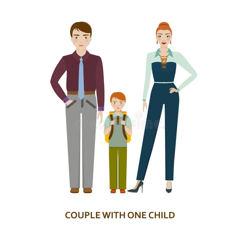 Couple with One Child. Cartoon Illustration Stock Vector - Illustration ...