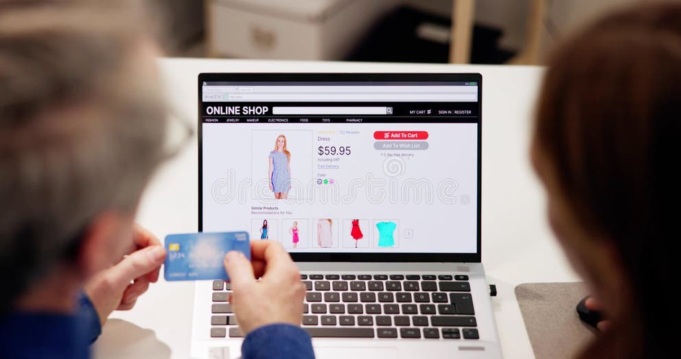Couple Online Shopping on Laptop Computer Stock Image - Image of shop ...