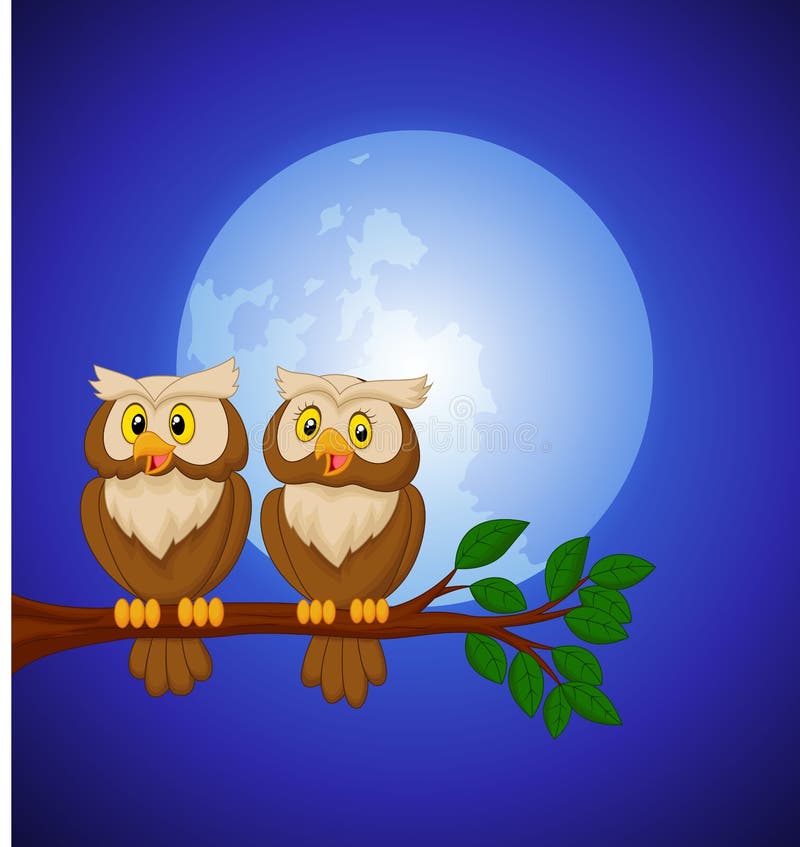 Couple Owl Cartoon At Night Stock Vector - Illustration: 45744359