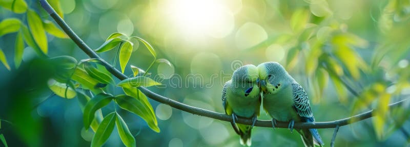 Couple of Parakeets or Parrots Hugging on the Branch of a Tree Stock ...
