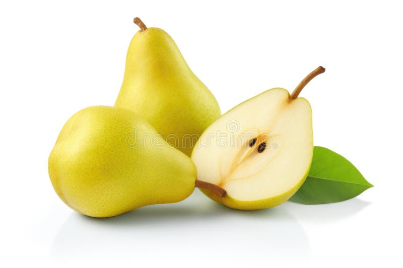 A Couple of Pears Cut in Half on a White Surface Stock Image - Image of ...