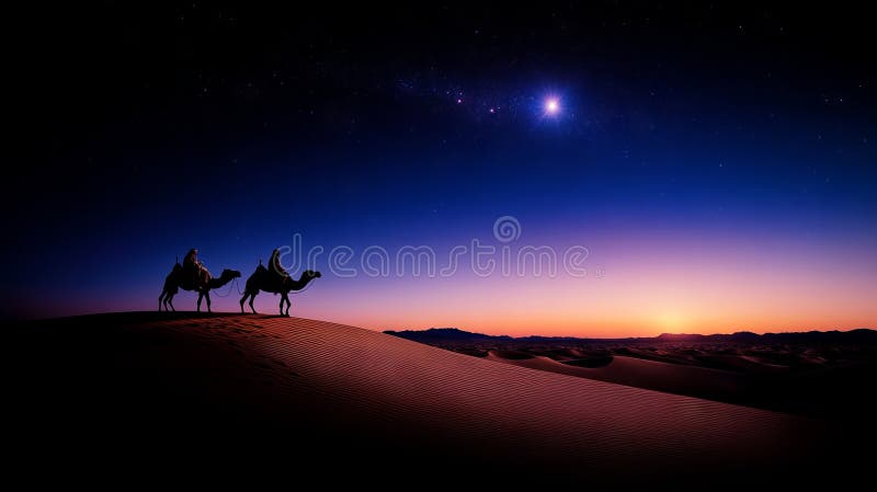 A Couple of People Riding on the Back of a Camel in the Desert Stock ...