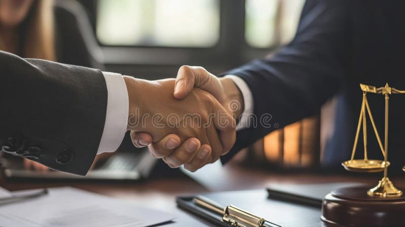 A Couple of People Shaking Hands Over a Desk Stock Illustration ...