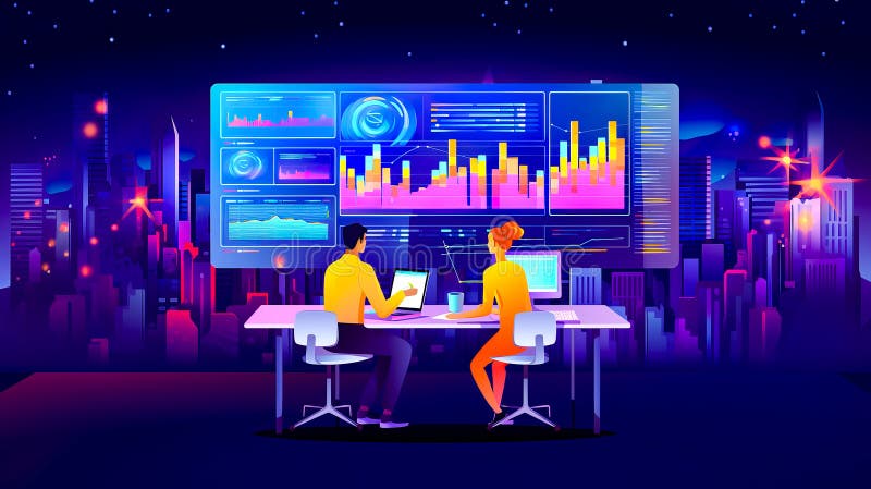 Couple of People Sitting at Table in Front of Computer Monitor ...