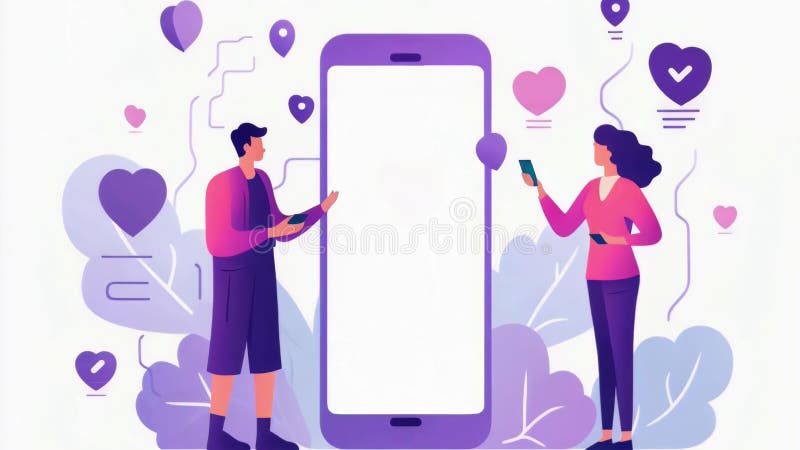 Couple of People Standing Next To Big Phone. Suitable for Technology ...