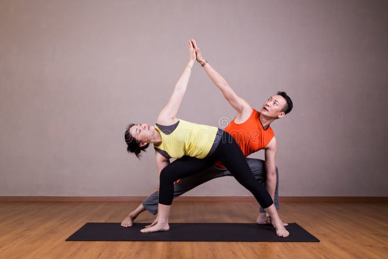 Acroyoga, Standing Half Forward Bend Pose Stock Image - Image of ...
