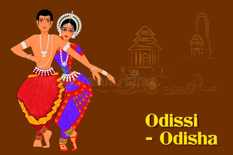 Couple Performing Odissi Classical Dance of Odisha, India Stock Vector ...