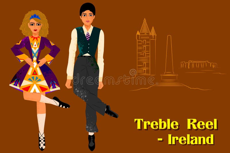 Couple Performing Treble Reel Dance of Ireland Stock Vector ...