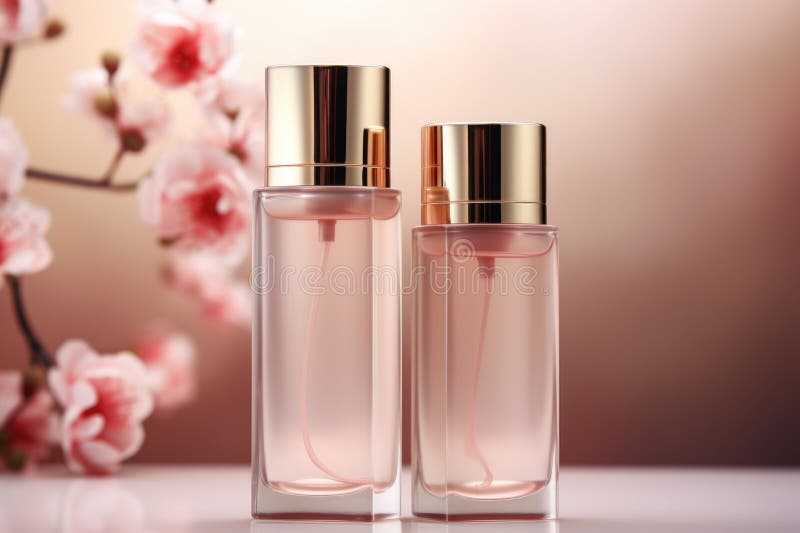 A Couple of Perfume Bottles Sitting on Top of a Table Stock Image ...