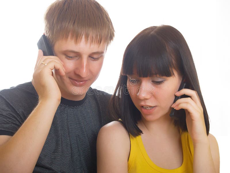 Couple on the Phone Together Stock Photo - Image of friends, eyes: 10021190