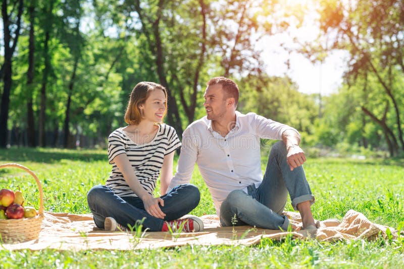Couple on a Picnic in the Park Stock Photo - Image of casual, smile ...
