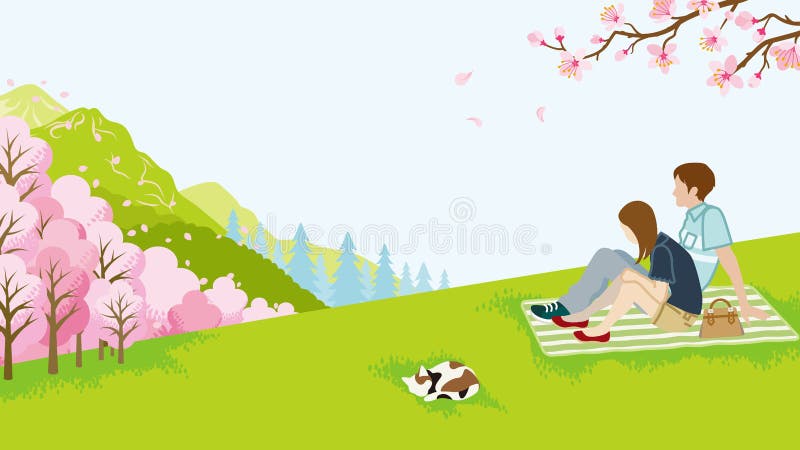 Couple Picnic in Spring Nature Stock Vector - Illustration of grassland ...