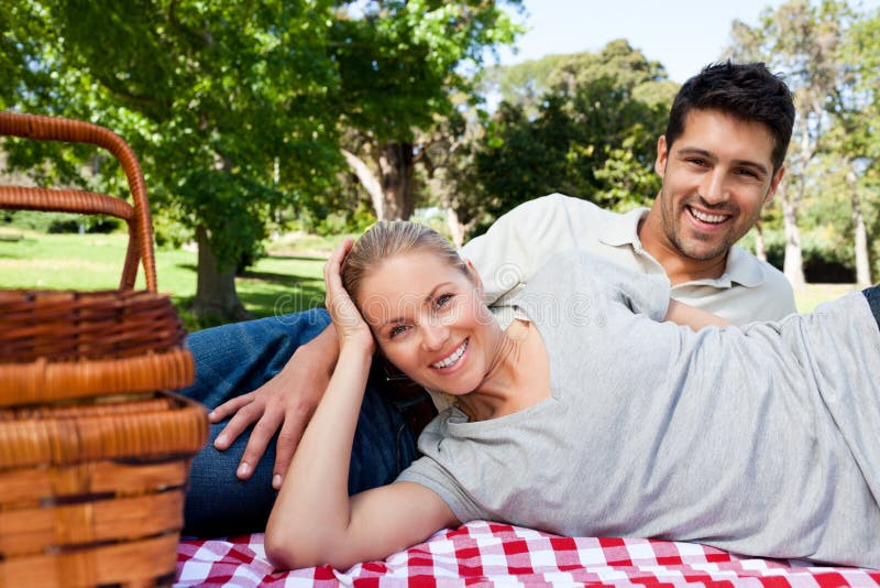 Couple Picnicking in the Park Stock Photo - Image of portrait, health ...
