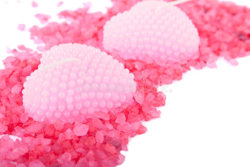 The Couple of Pink Aroma Candles in Bath Salt Stock Image - Image of ...