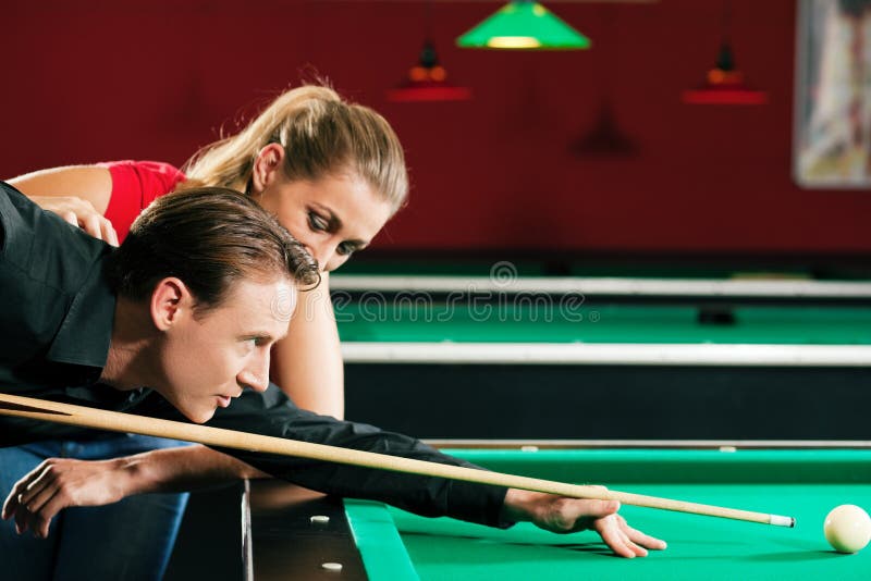 Group of Young Adults Playing Pool. Stock Image - Image of shooting ...