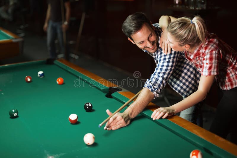 Couple Playing Billiards Together Stock Photo - Image of hobby, love ...