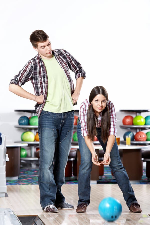 Couple playing bowling stock image. Image of recreational - 13852985