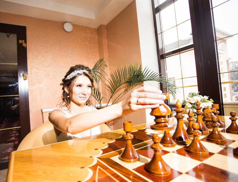 Couple Playing Chess on Wedding Day Stock Photo - Image of adult ...