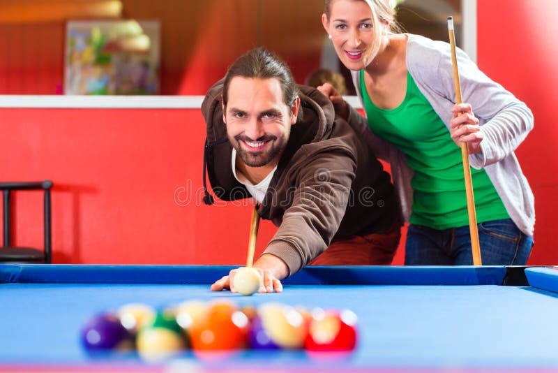 Couple Playing Pool Billiard Game Stock Photo - Image of queue, kick ...