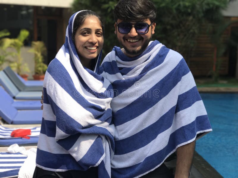 Couple Posing after a Dip in the Pool Stock Image - Image of rejuvenate ...