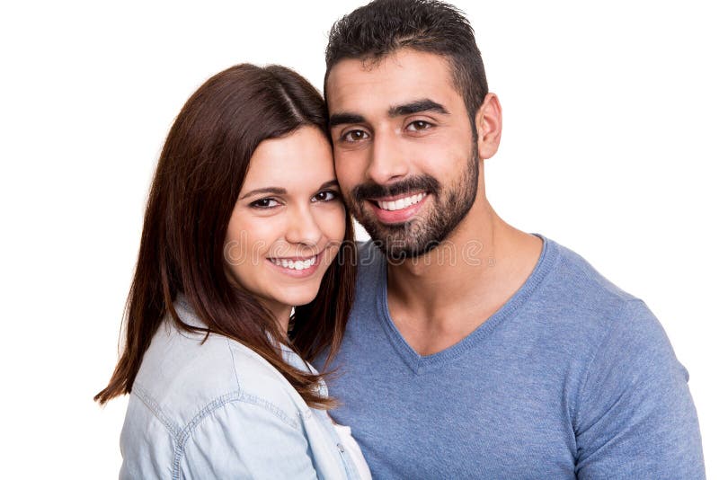 Happy Young Lover Couple Standing on White Background, Isolated Stock ...