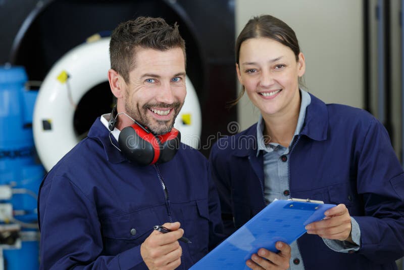 Couple Positive Work People Laughing at Camera Stock Image - Image of ...