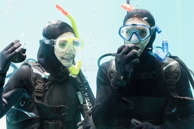 Couple Practicing Scuba Diving Together Stock Photo - Image of diving ...