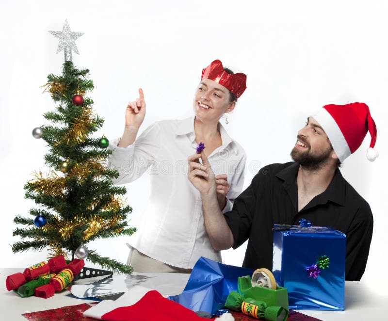 Couple Preparing Christmas Tree Stock Image - Image of december, party ...