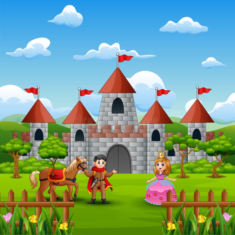 Couple a Princess and Prince in Front of the Castle Stock Vector ...