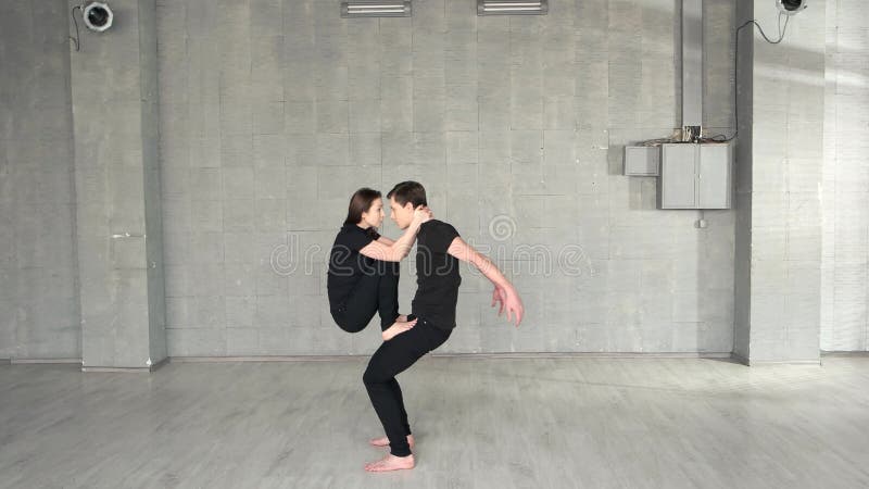 Couple of Professional Dancers Training in Modern Studio. Stock Footage ...