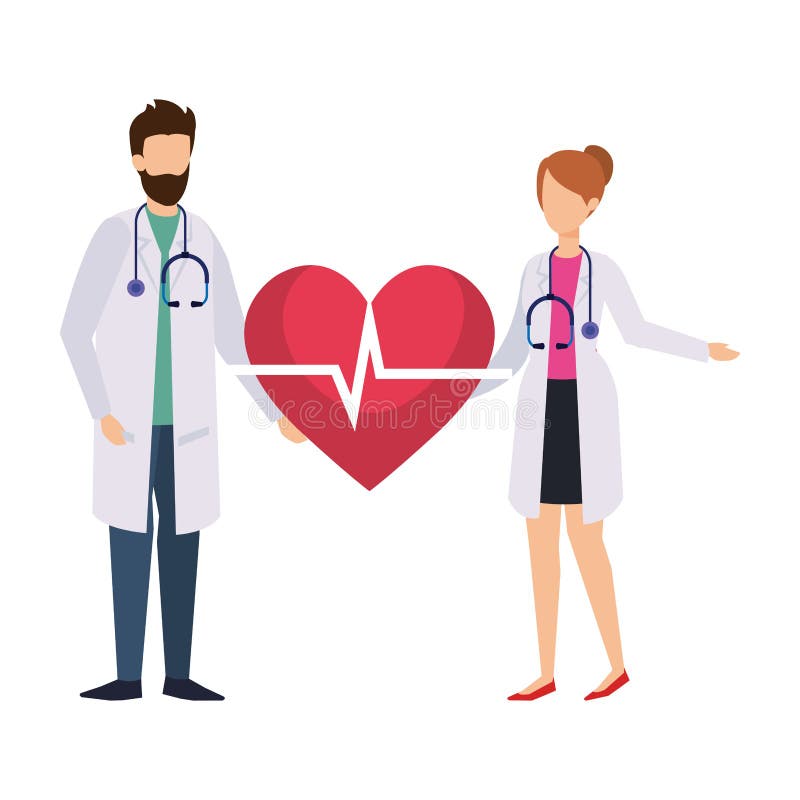 Doctors with heart beats stock illustration. Illustration of exam - 5453266