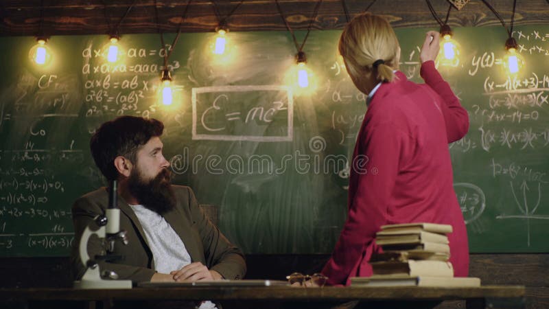 Couple Professors. Teacher in Math School Explanation Math Lesson Stock ...