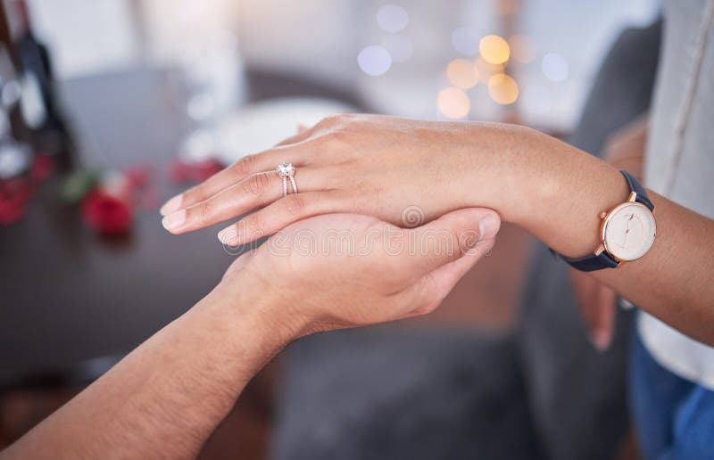 Couple Proposal And Engagement With Ring On Hand For Commitment