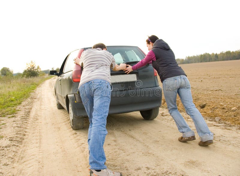 Family pushes the car stock photo. Image of concept, grandmother - 15098014