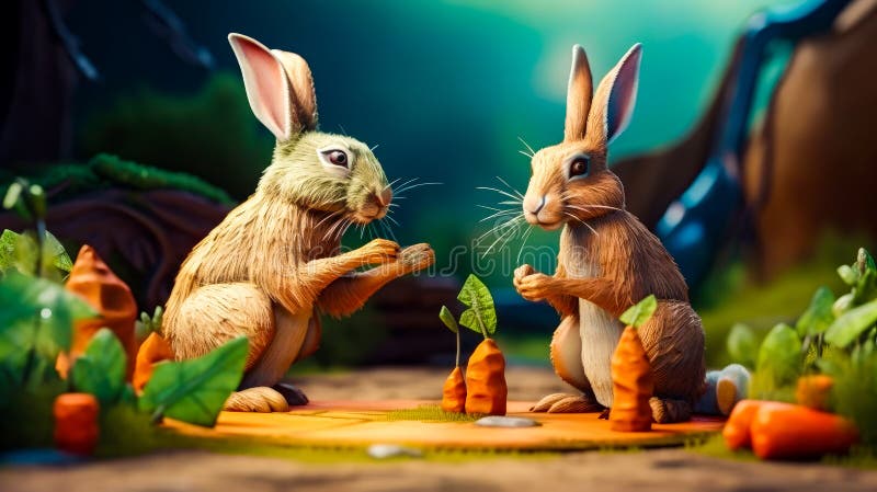 Couple of Rabbits Sitting Next To Each Other. Generative AI Stock ...